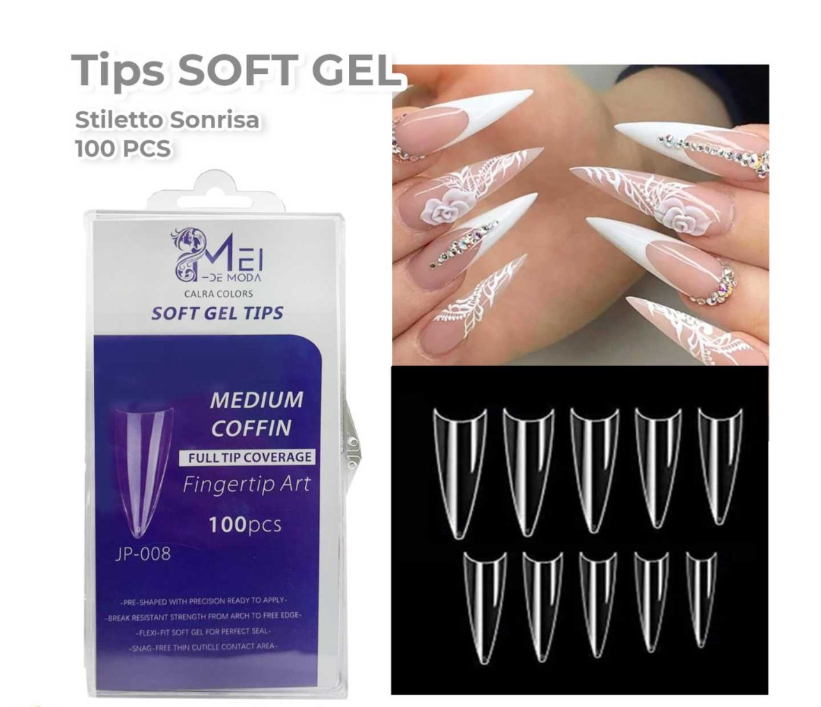 Tips sonrisa soft gel Stiletto 100 pcs - Tienda Jani